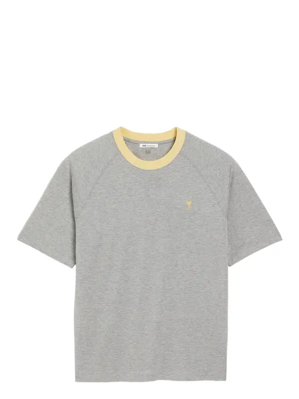 AMI Paris Grey Cotton De Coeur T-shirt Grey - Light Moss Grey/yellow