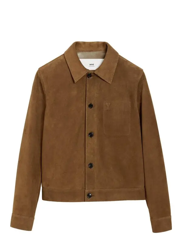 AMI Paris De Coeur Leather Jacket - Hazelnut
