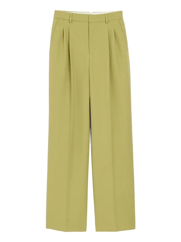 AMI Paris Wool Canvas Wide Leg Trousers - Matcha