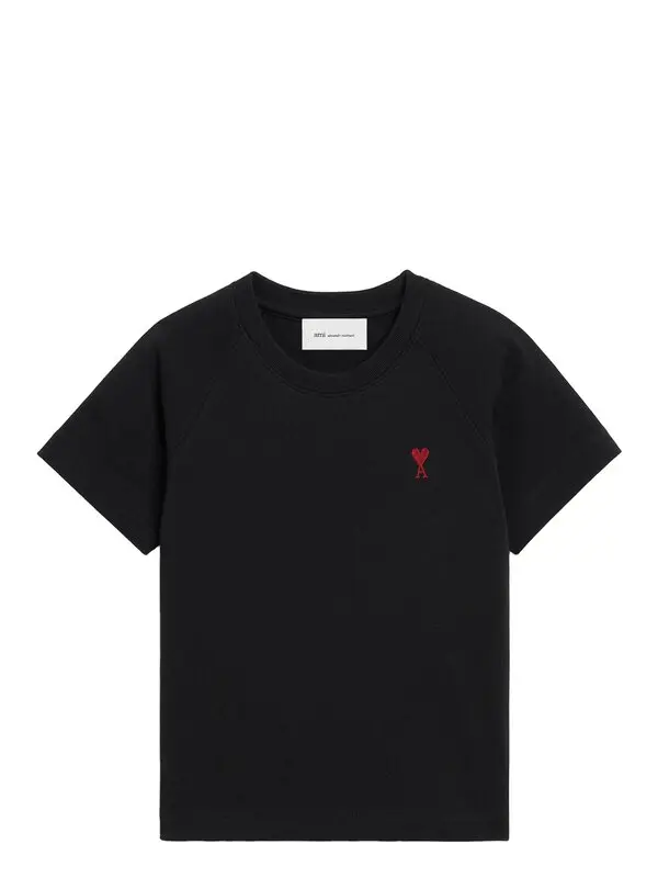 AMI Paris Cotton T-shirt With De Coeur Embroidery - Black