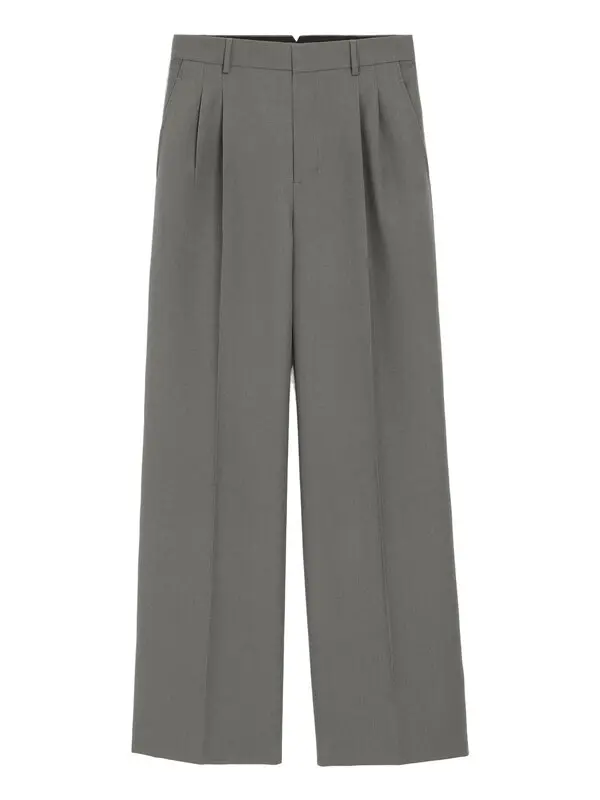 AMI Paris Grey Wool Wide Leg Trousers - Carbon