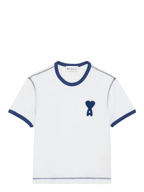 AMI Paris De Coeur Knitted Patch T-shirt - White/ink