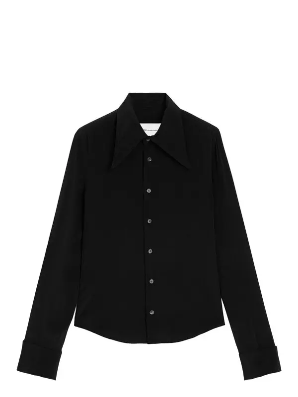 AMI Paris Blended Silk Sharp Collar Shirt - Black