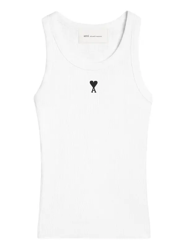AMI Paris Cotton Ribbed De Coeur Tank Top - White