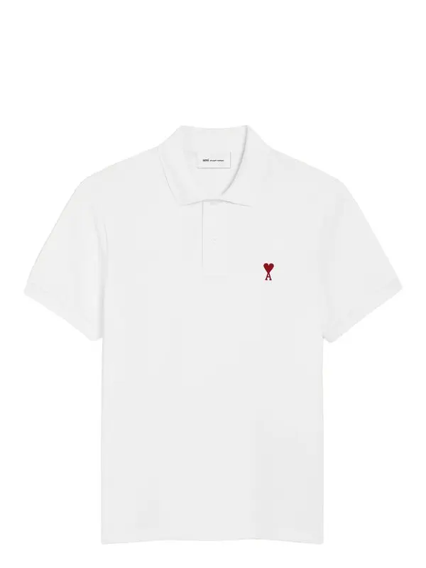 AMI Paris Cotton Polo Shirt With De Coeur Embroidery - White