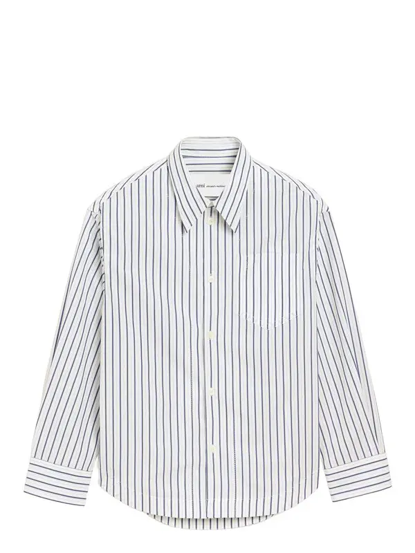 AMI Paris Cotton Striped Wide Shirt - White/ink