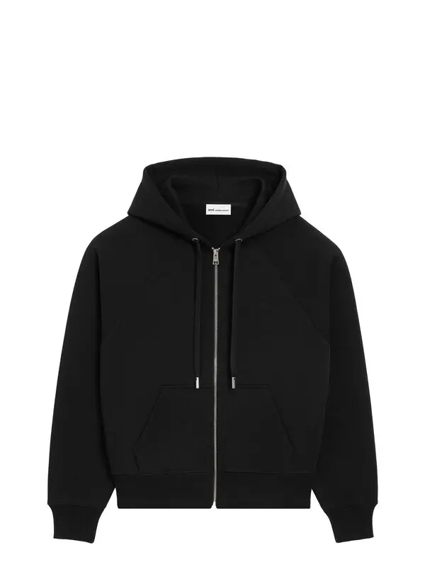 AMI Paris Zipped Cotton Hoodie With Embossed De Coeur - Black