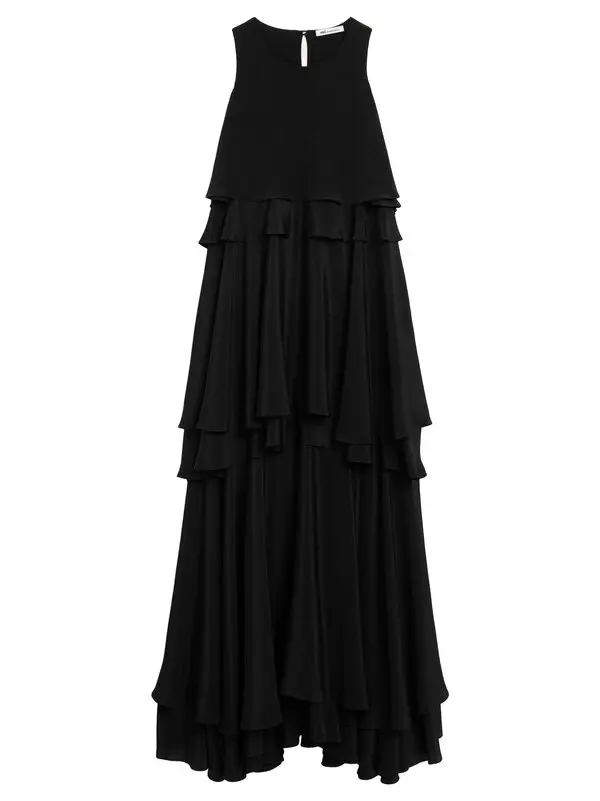 AMI Paris Long Ruffled Silk Blend Dress - Black