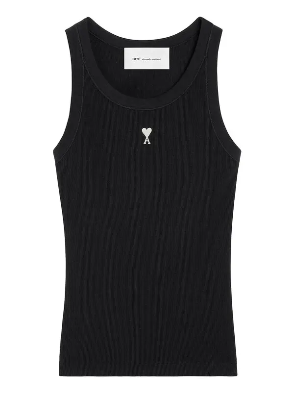 AMI Paris De Coeur Ribbed Tank Top - Black/white Cream