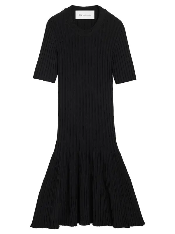 AMI Paris Knit Mini Godet Dress - Black