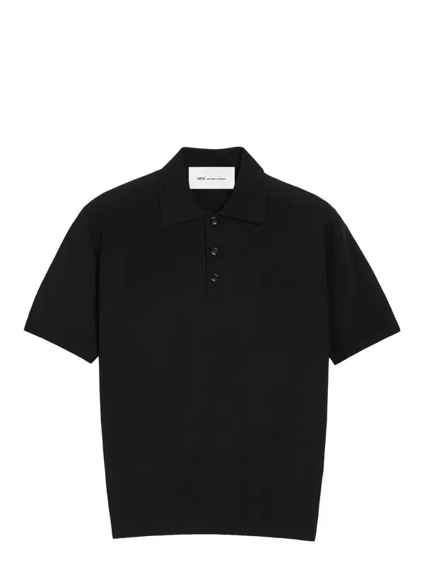 AMI Paris Knit Short Sleeves Polo - Black