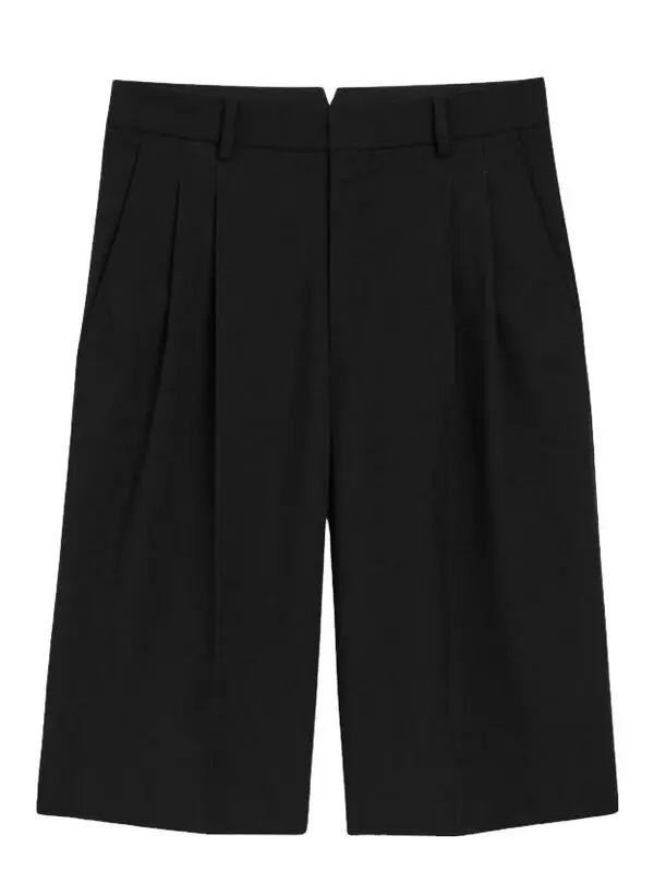 AMI Paris High Waist Wide Leg Wool Gabardine Bermuda Shorts - Black