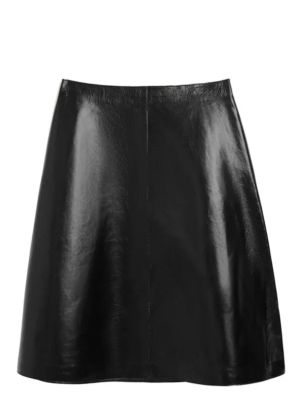 AMI Paris Patent Lamb Leather Midi Trapeze Skirt - Black