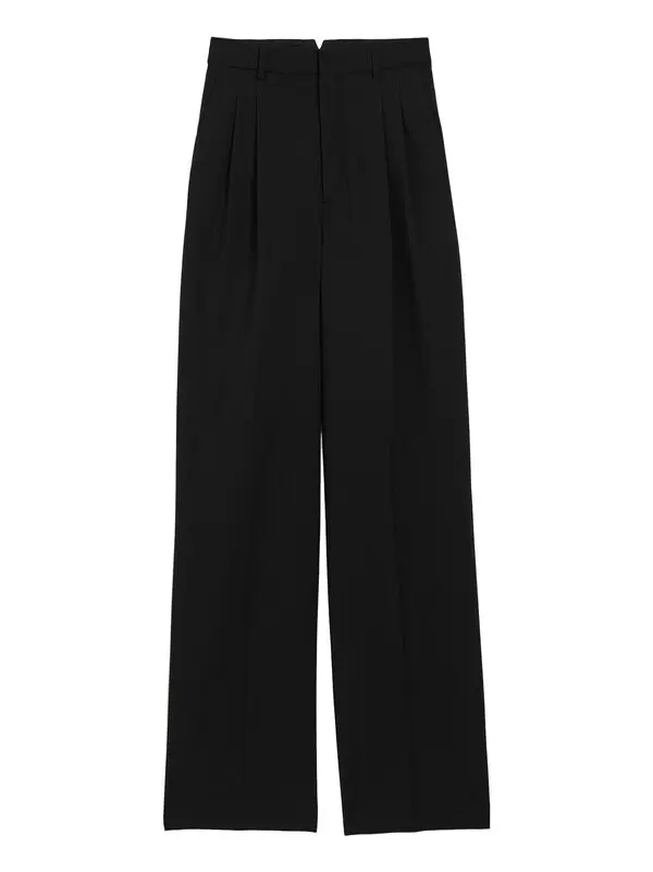 AMI Paris High Waist Wide Leg Wool Trousers - Black