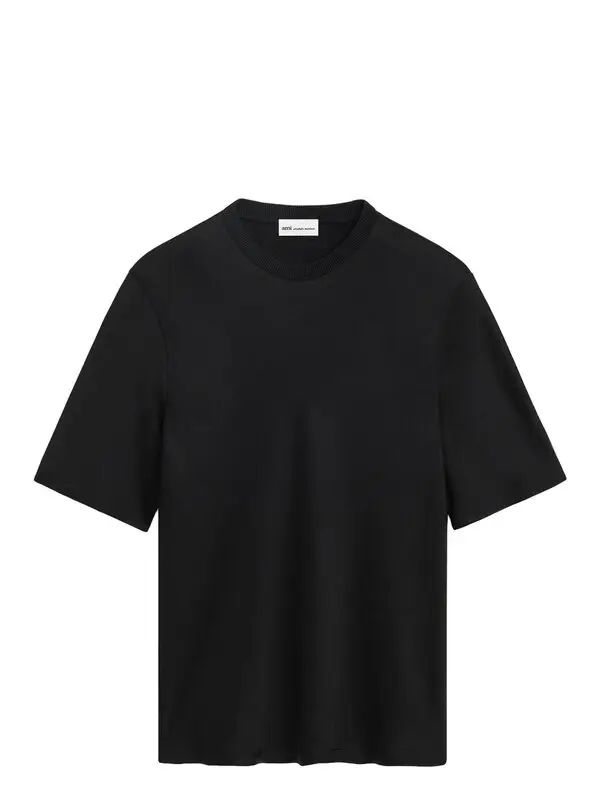 AMI Paris Short Sleeve Rib Detail T-shirt - Black