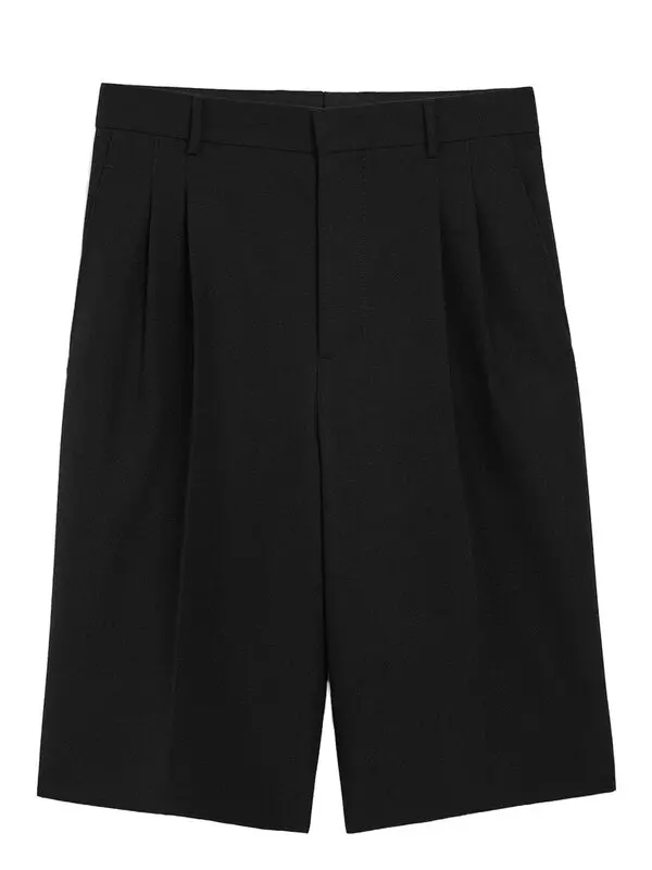 AMI Paris Wool Gabardine Wide Leg Bermuda Shorts - Black