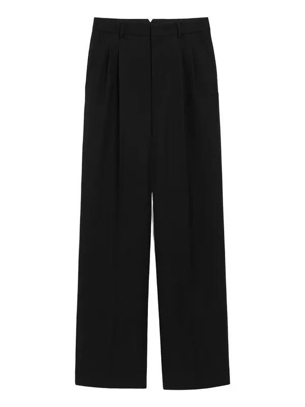 AMI Paris Wool Canvas Wide Leg Trousers - Black