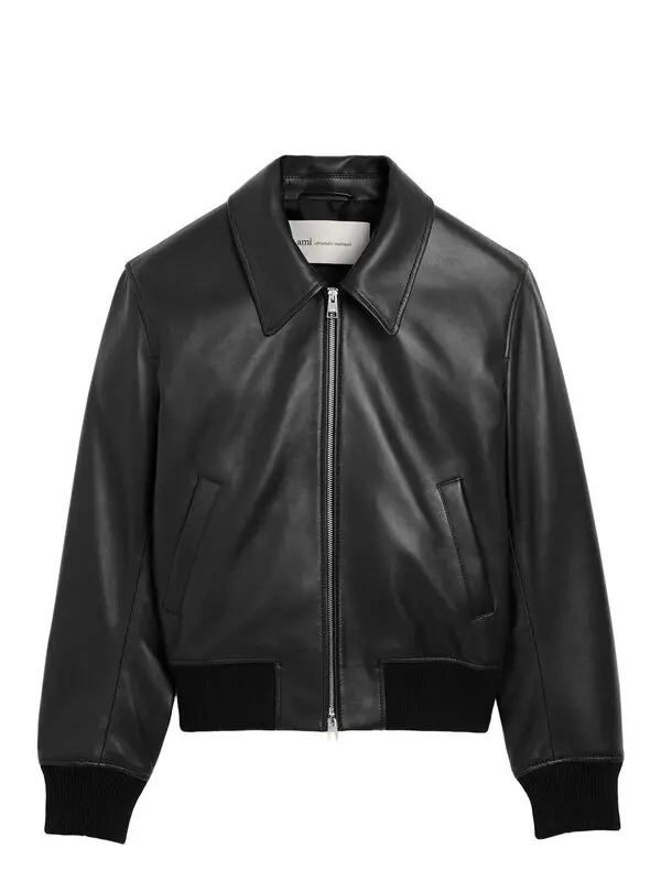 AMI Paris Lamb Leather Zipped Jacket - Black