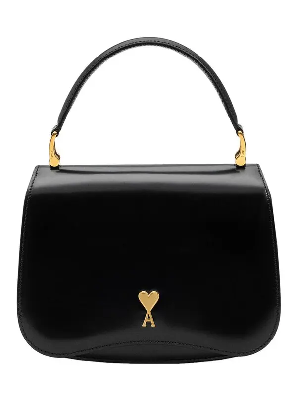 AMI Paris Glazed Leather Top Handle Bag - Black