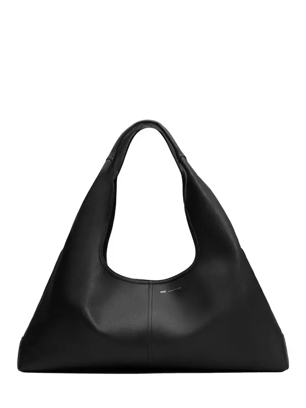 AMI Paris Soft Leather Etienne Shoulder Bag - Black
