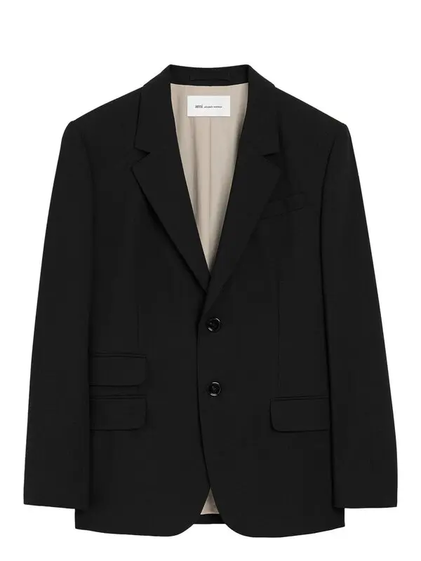 AMI Paris Wool Gabardine Single Breasted Jacket - Black