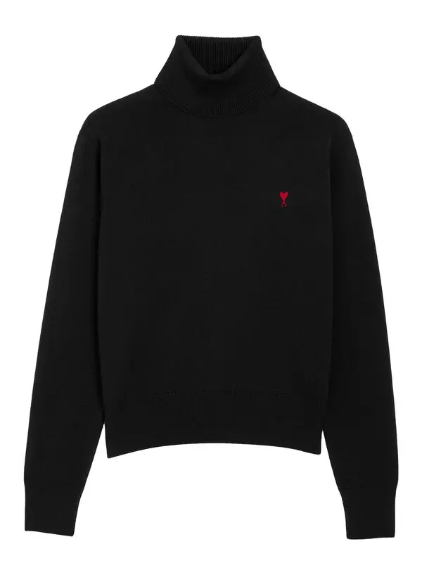 AMI Paris De Coeur Turtle Neck Sweater - Black/red