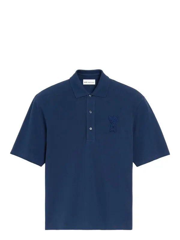 AMI Paris De Coeur Knitted Patch Polo - Ink