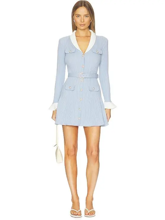 SELF-PORTRAIT Ribbed Knit Mini Dress - Blue