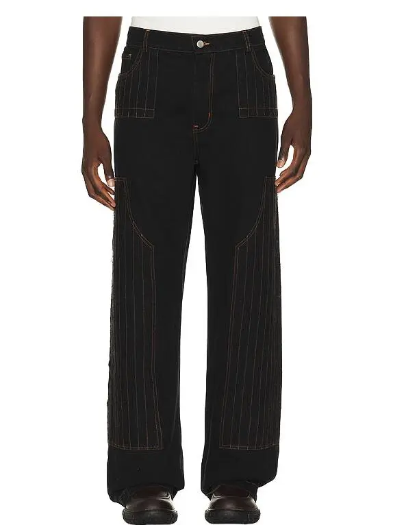 PAS UNE MARQUE Distressed Patch Carpenter Pants - Black