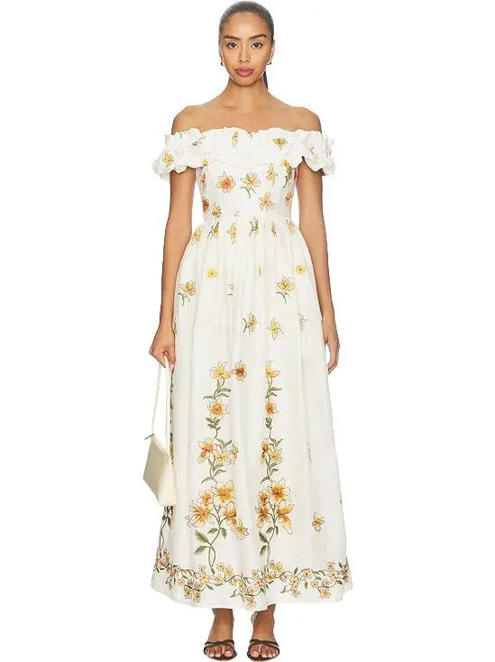 Agua Bendita Floral Linen Maxi Dress - Multicolor