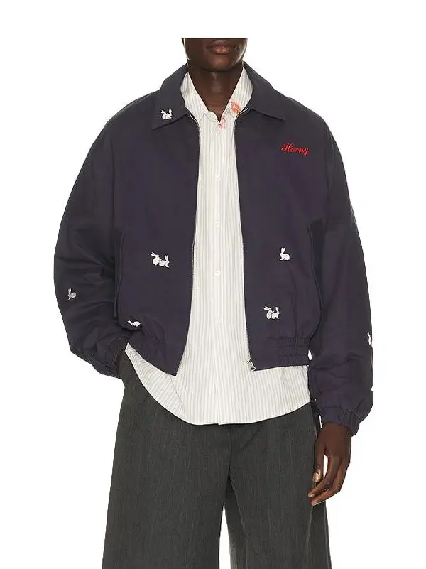 CARNE BOLLENTE Embroidered Zip-up Jacket - Navy