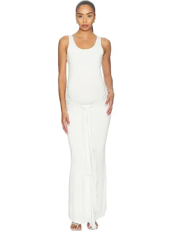 BUMPSUIT The Solene Dress Maxi Length, Stretch Jersey Fabric With Wrap Accent - Ivory