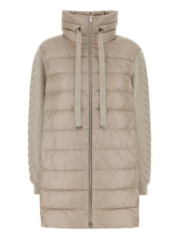 Herno Sand Nylon Down Jacket With Wool Sleeves - Light Brown