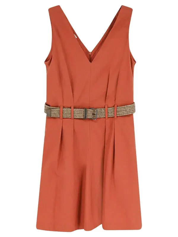 Brunello Cucinelli V-neck Mini Dress With Belt - Orange
