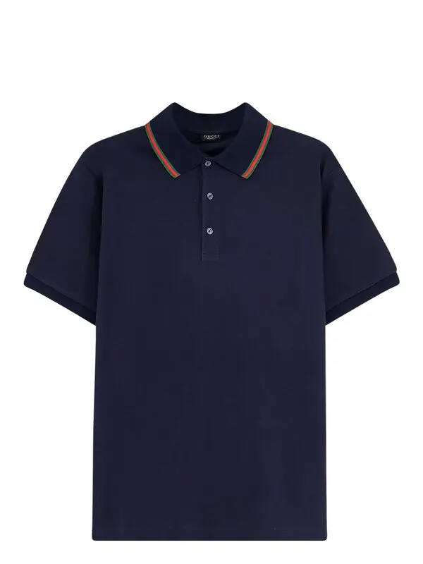Gucci Cotton Polo With Nastro Web Detail On The Collar - Blue