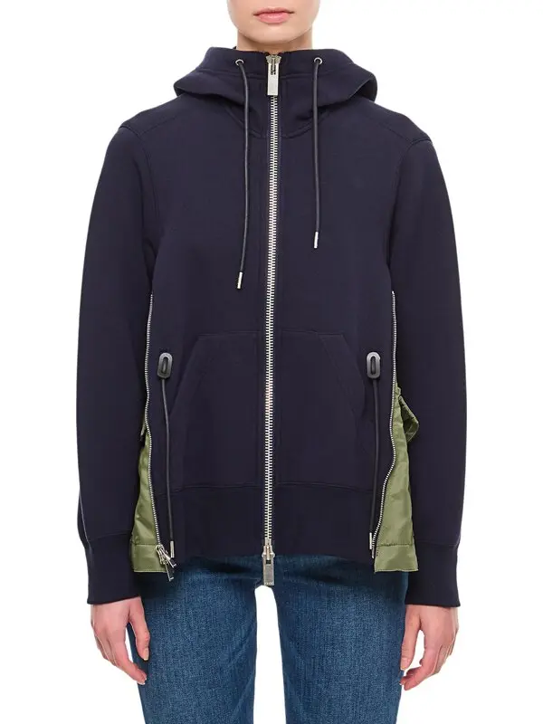 Sacai Nylon-blend Hoodie With Zipper Detail - Blu