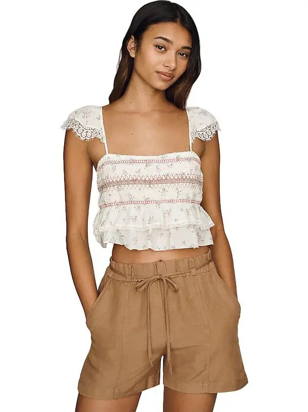 Sanctuary Linen Blend Drawstring Waist Shorts - Tan