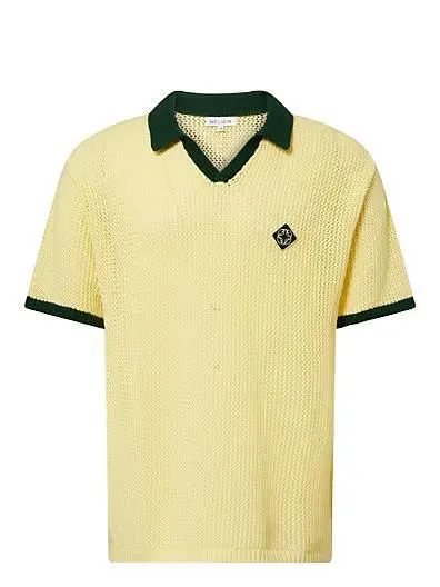 BELIER Brazil Football Crochet-knit Cotton Polo Top - Yellow/green