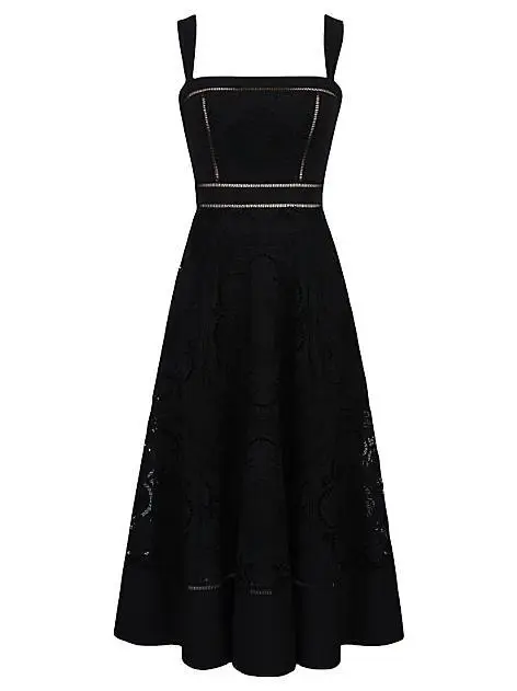 House Of Cb Ava Broderie Anglaise Stretch-cotton Midi Dress - Black