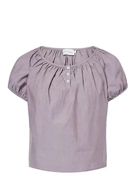 DEIJI STUDIOS Scoop Neck Short Sleeve Cotton Top - Currant