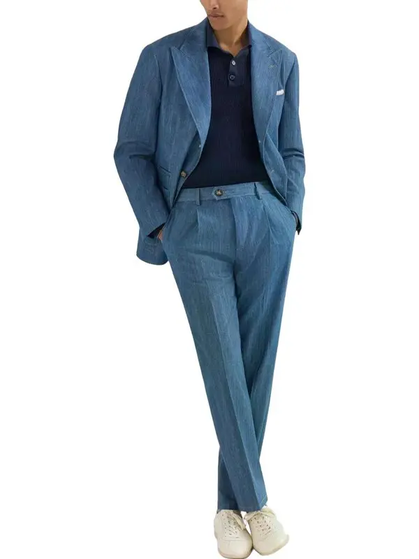 Brunello Cucinelli Lightweight Denim Trousers With Double Pleats - Blue