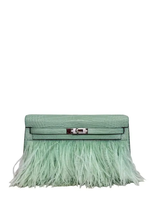 Hermès Kelly Folie Vert Deau Matte Porosus Palladium Hardware - Green