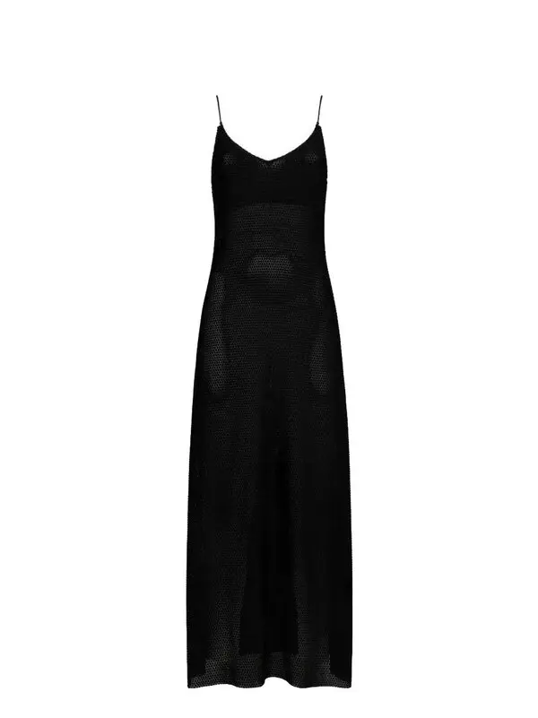 PIN-UP STARS Long Crochet Knit Spaghetti Strap Dress - Black