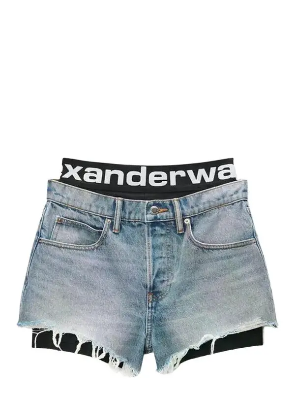 Alexander Wang Layered Logo-waistband Denim Shorts - Blue