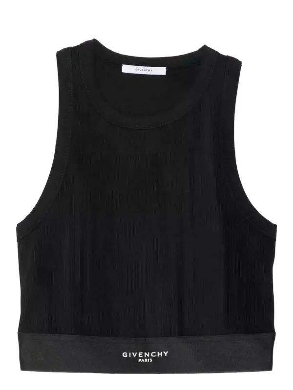 Givenchy Cropped Ribbed Cotton Tank Top - Black