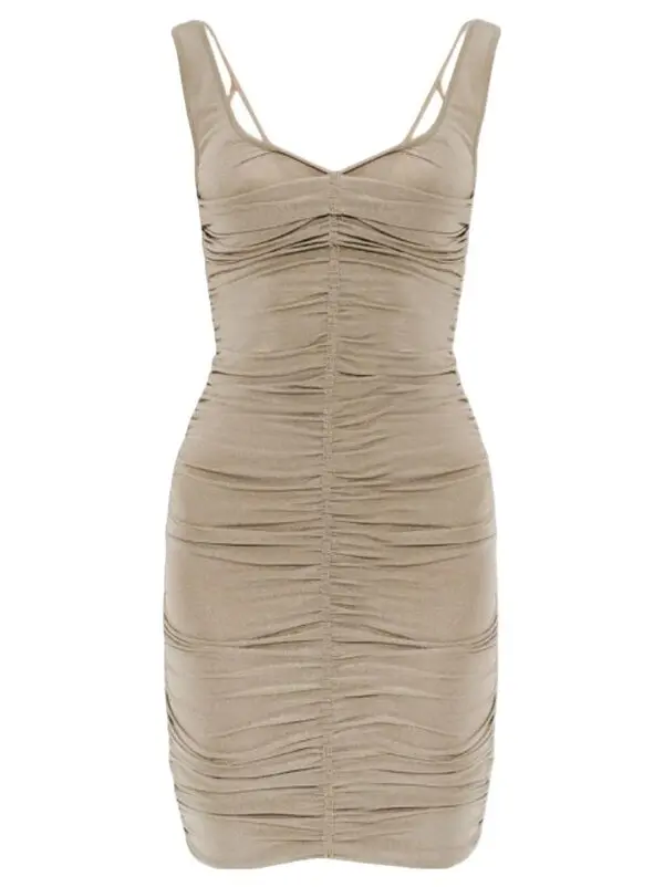 Givenchy Ruched Square Neck Mini Dress - Beige
