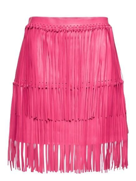 Oscar De La Renta Fringed Leather Skirt - Pink