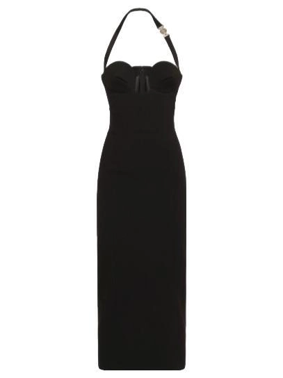 Versace Halterneck Midi Dress With Zipper Detail - Black
