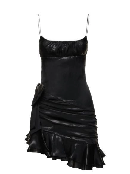 Alessandra Rich Spaghetti Strap Ruched Dress - Black