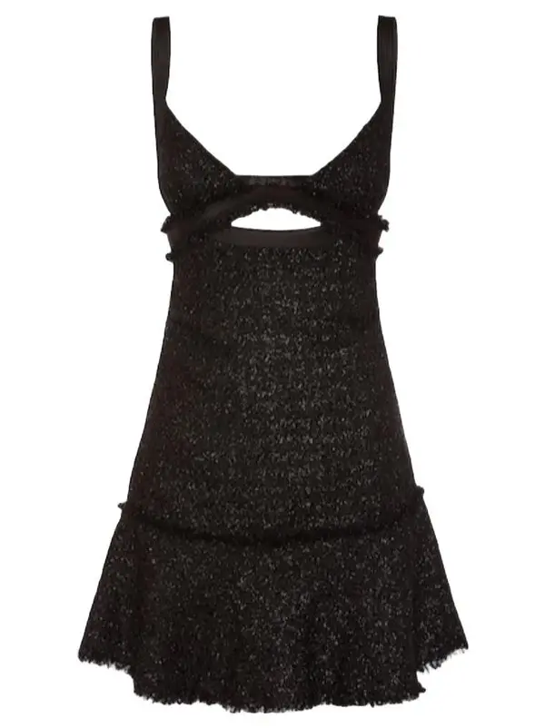 Versace Tweed Mini Dress With Fringed Trim - Black